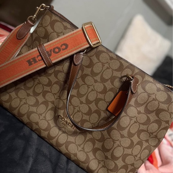 Coach | Bags | Coach Brown Monogram Tote With Leather Accents | Poshmark